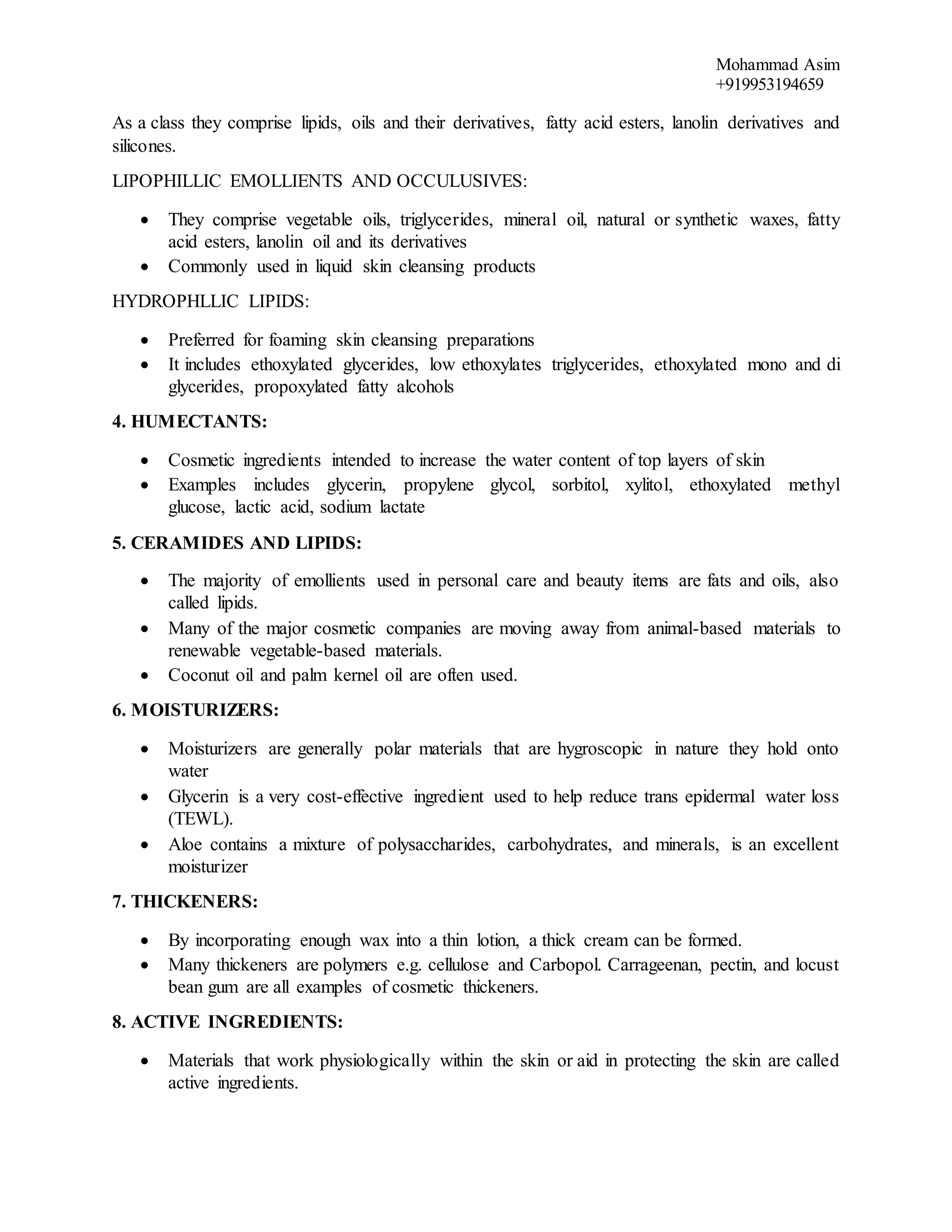 Common ingredients used in cosmetics | DOCX