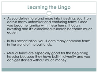 Common Investment Terms Mutual Funds | PPTX