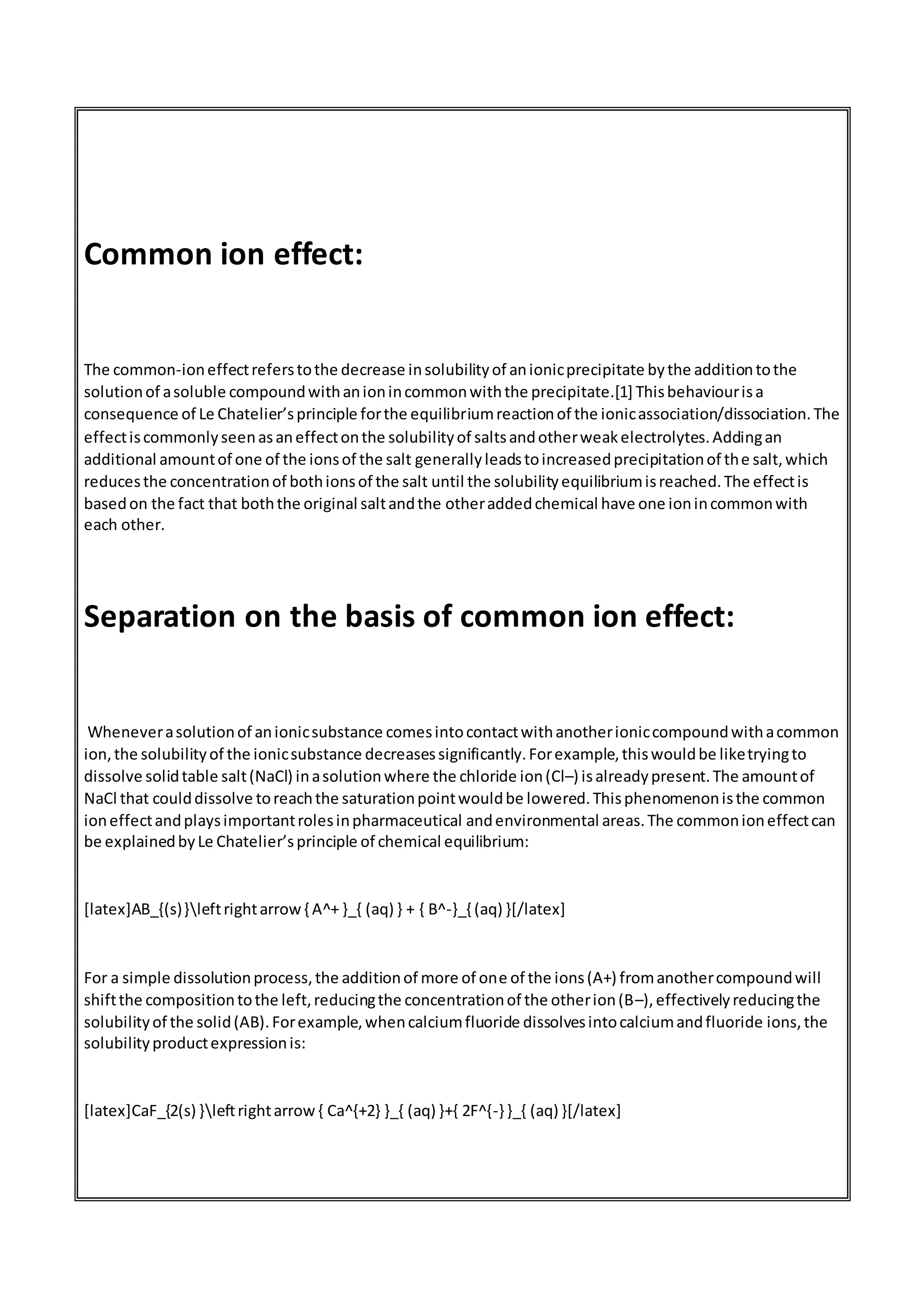 Common ion effect | DOCX