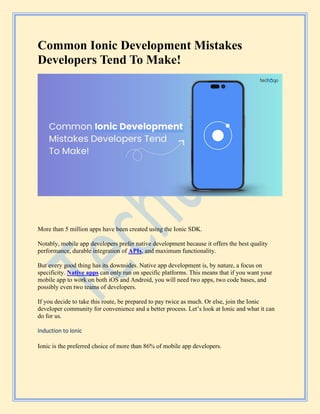 Common Ionic Development Mistakes Developers Tend To Make! | PDF