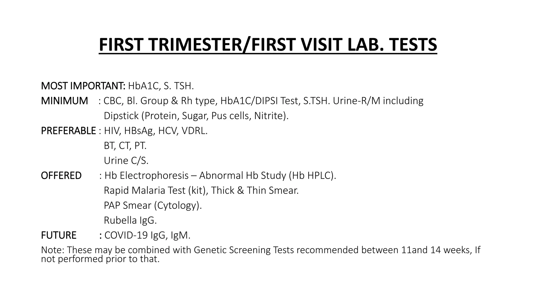 Common Lab Investigations in pregnancy with reference to Anaemia ...