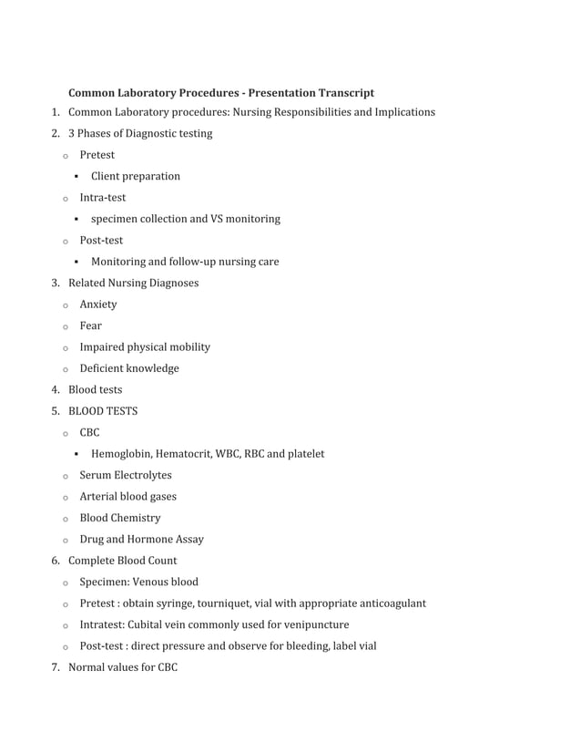 Common laboratory & diagnostic procedures | PDF