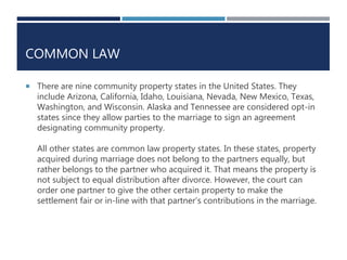 Differentiating Community Property and Common Law Property States | PPTX