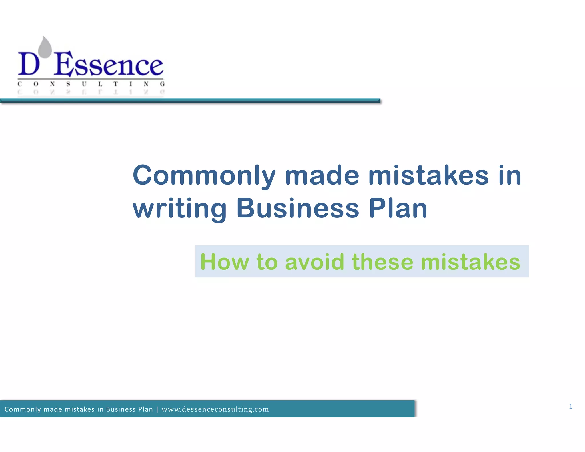 Commonly made mistakes in Business Plans | PDF