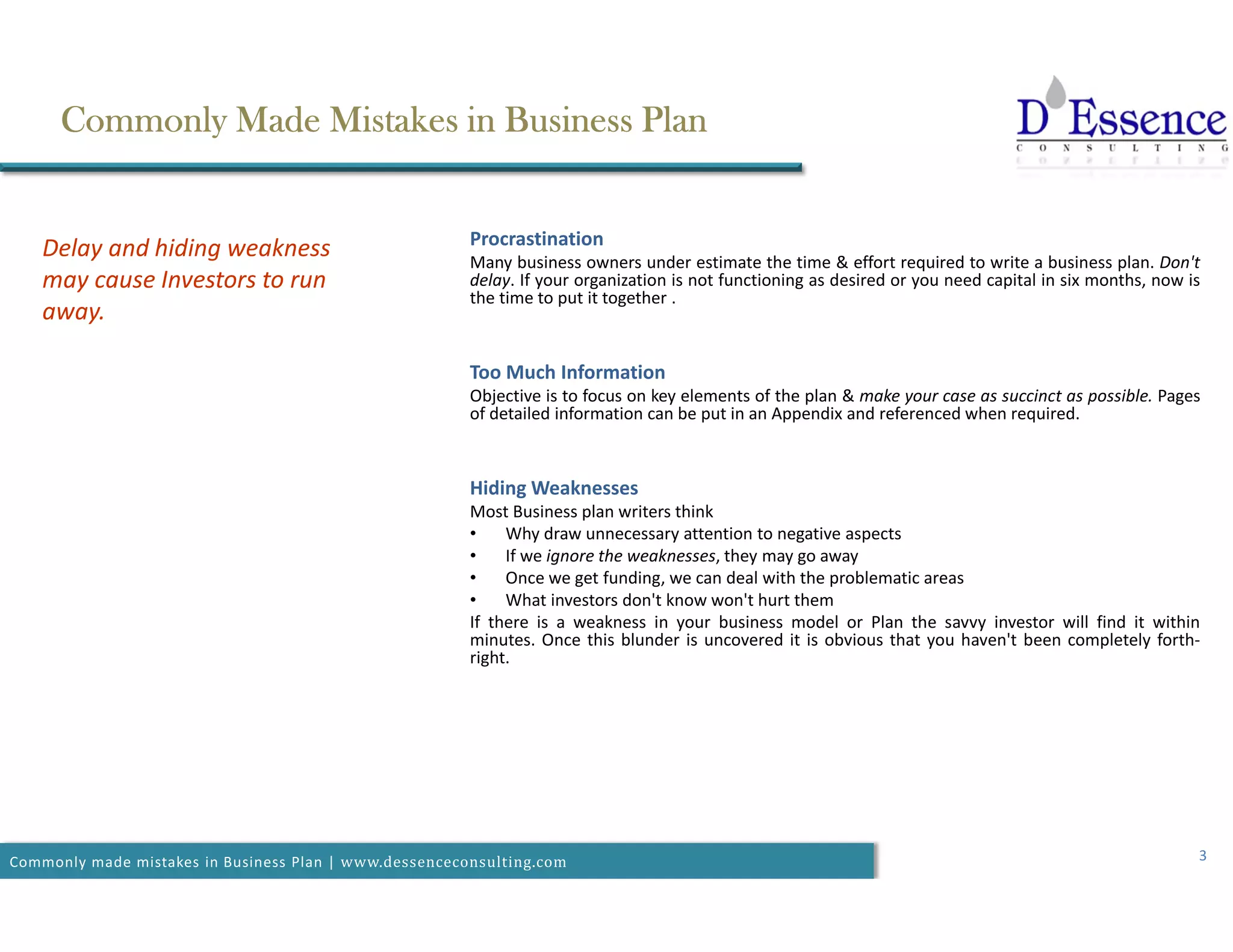 Commonly made mistakes in Business Plans | PDF