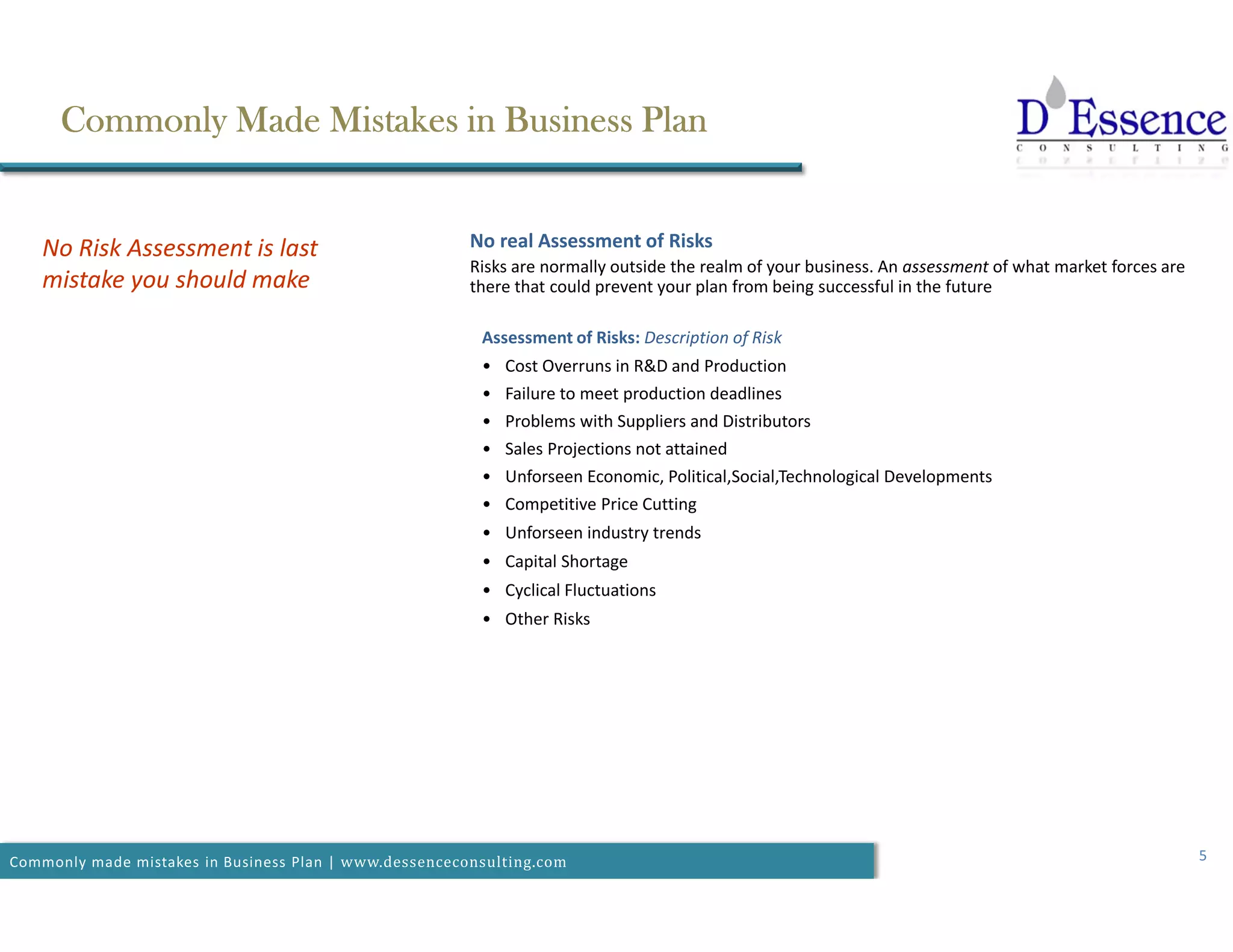 Commonly made mistakes in Business Plans | PDF