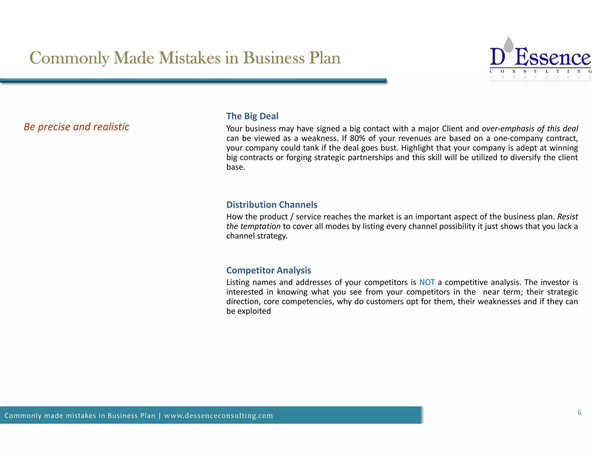 Commonly made mistakes in Business Plans | PDF
