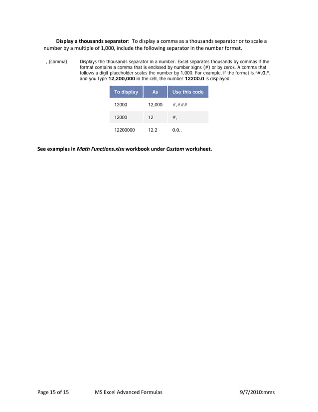 Commonly Used Excel Formulas Pdf