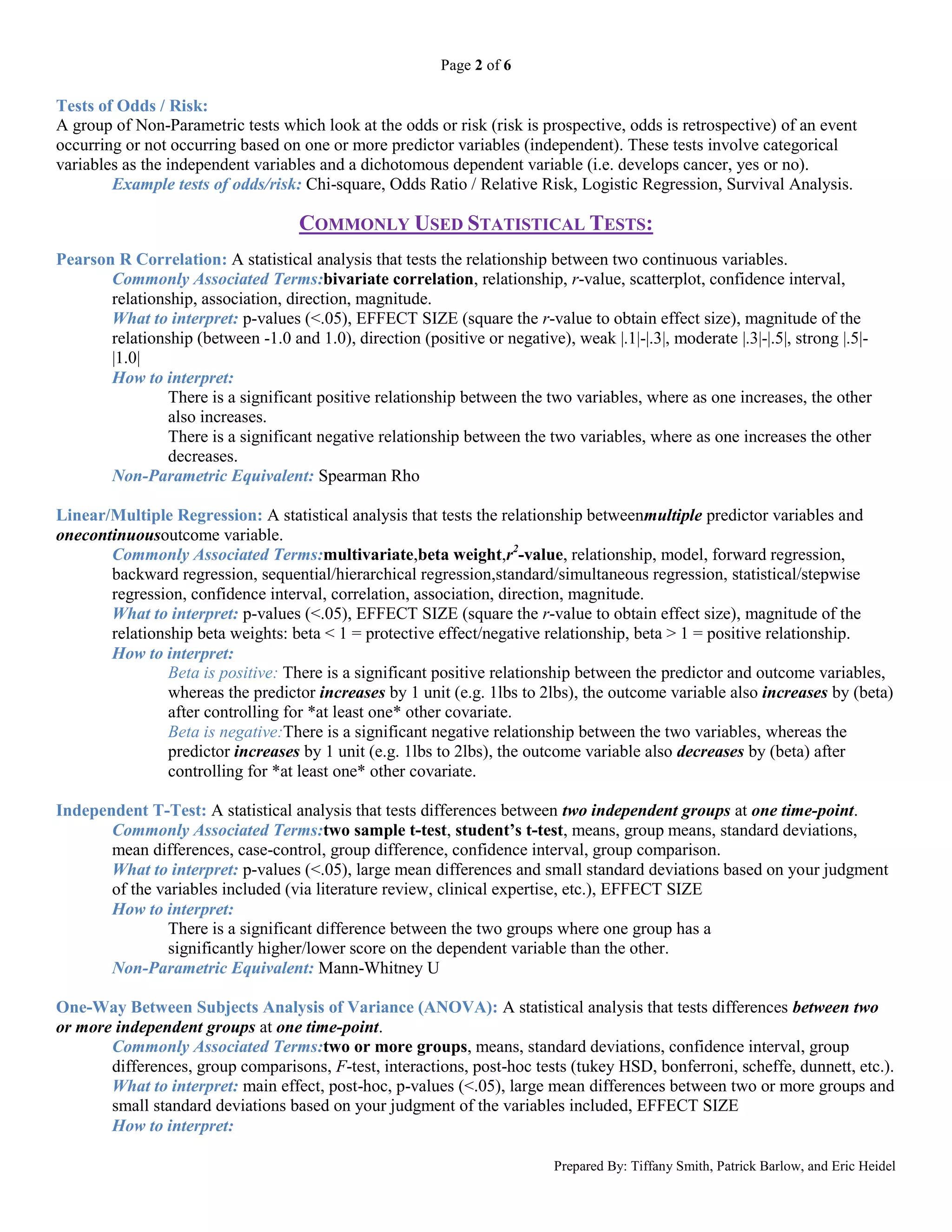 Commonly used Statistics in Medical Research Handout | DOCX