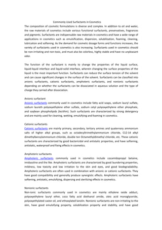 Commonly used surfactants in cosmetics | PDF