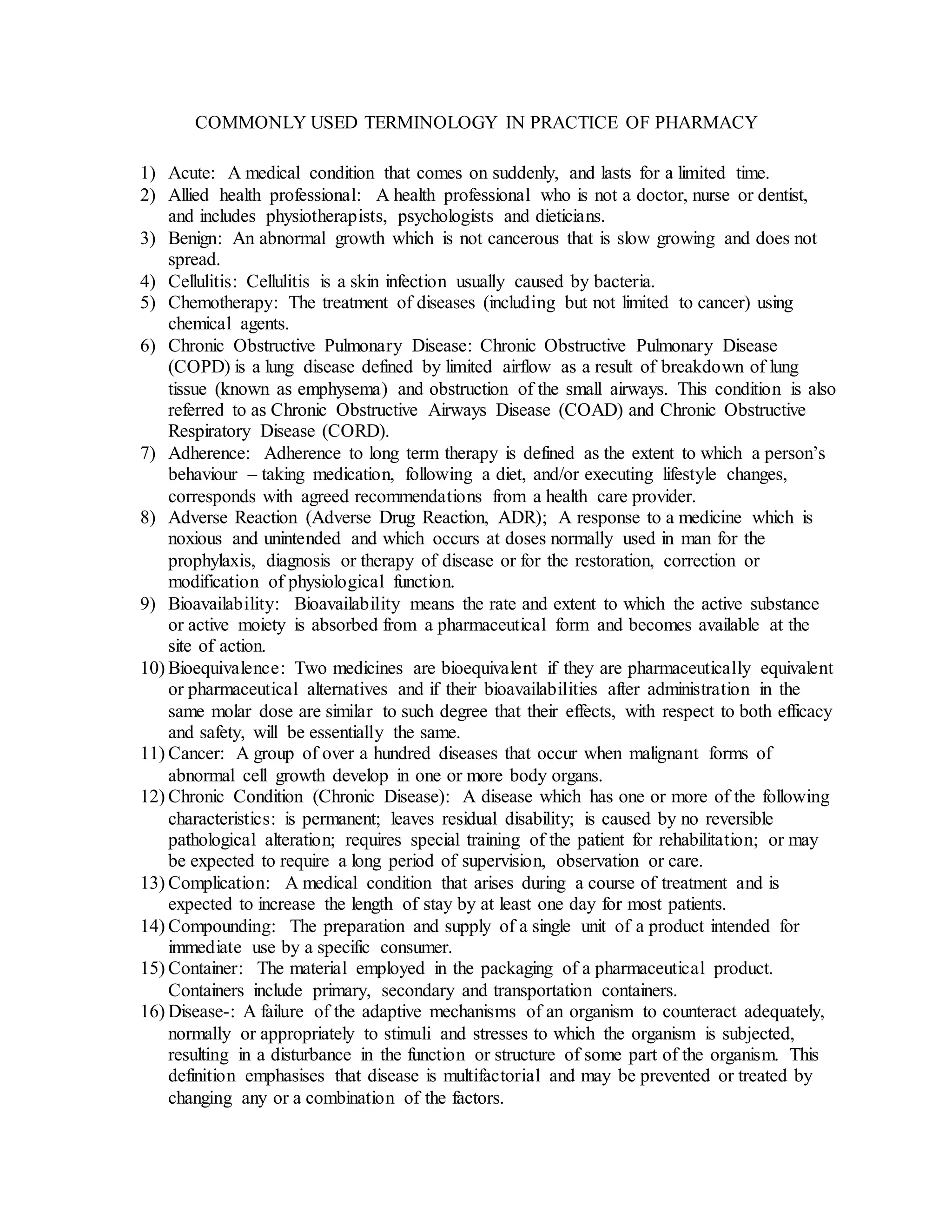 Commonly used terminology in practice of pharmacy | DOCX