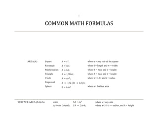 COMMON MATH FORMULAS | PDF
