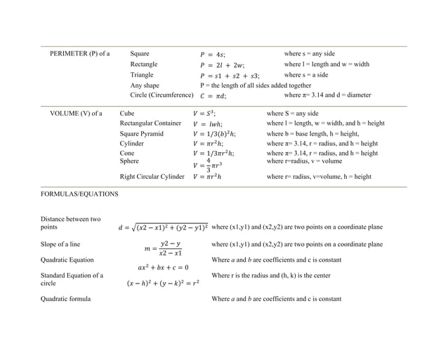COMMON MATH FORMULAS | PDF