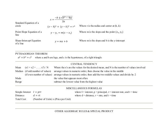 COMMON MATH FORMULAS