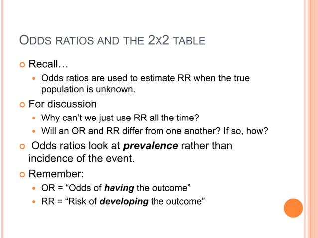 Common measures of association in medical research handout | PPTX