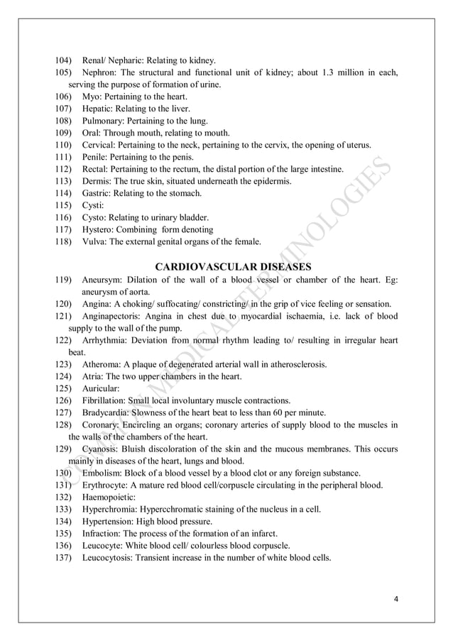 Common medical terminologies | PDF | Heart and Cardiovascular Diseases ...