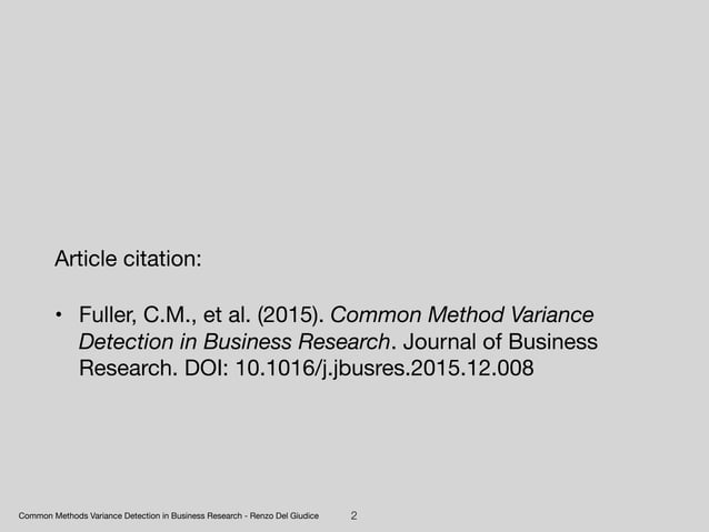 Common Method Variance Detection in Business Research | PDF | Business Accounting & Finance ...