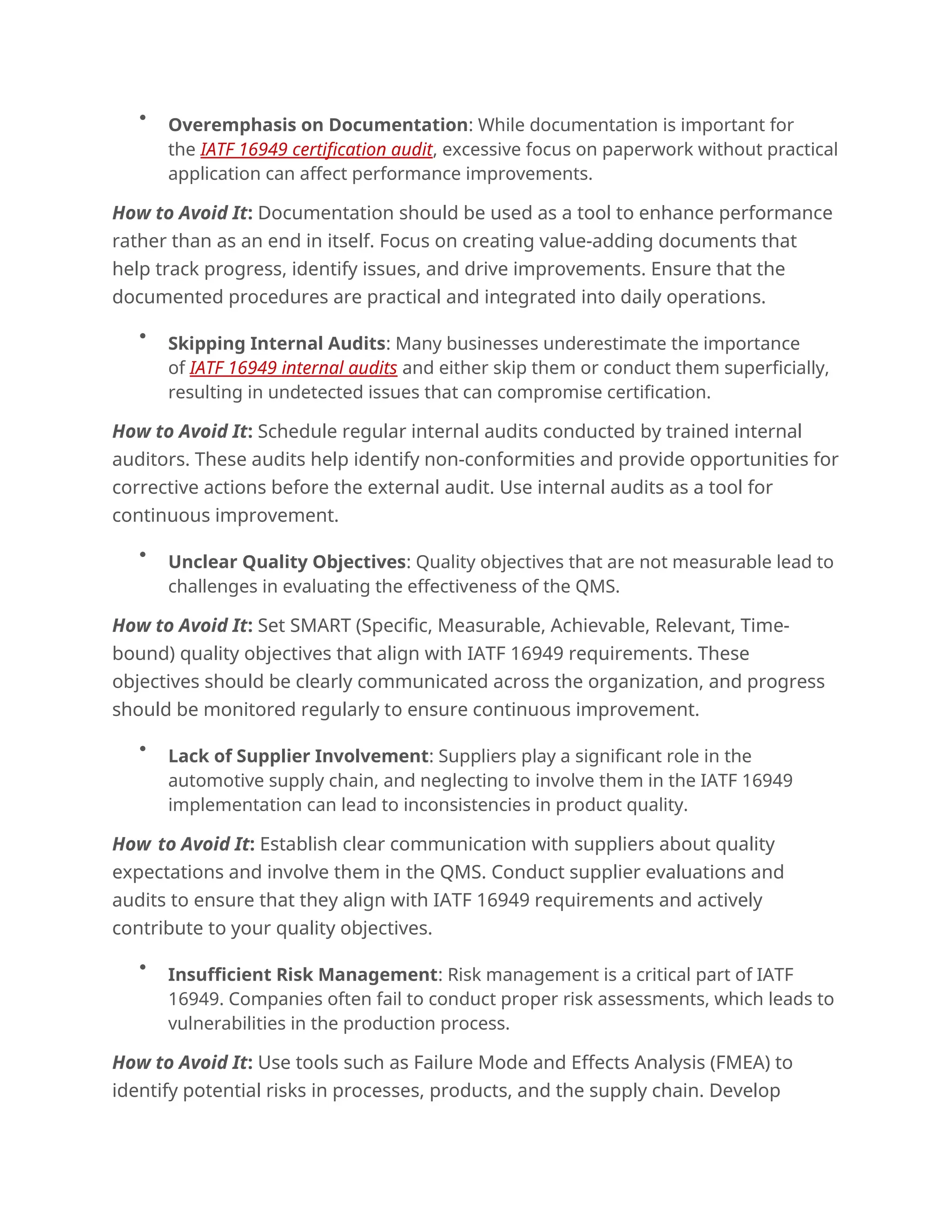 COMMON MISTAKES IN IATF 16949 IMPLEMENTATION AND HOW TO AVOID THEM | DOCX