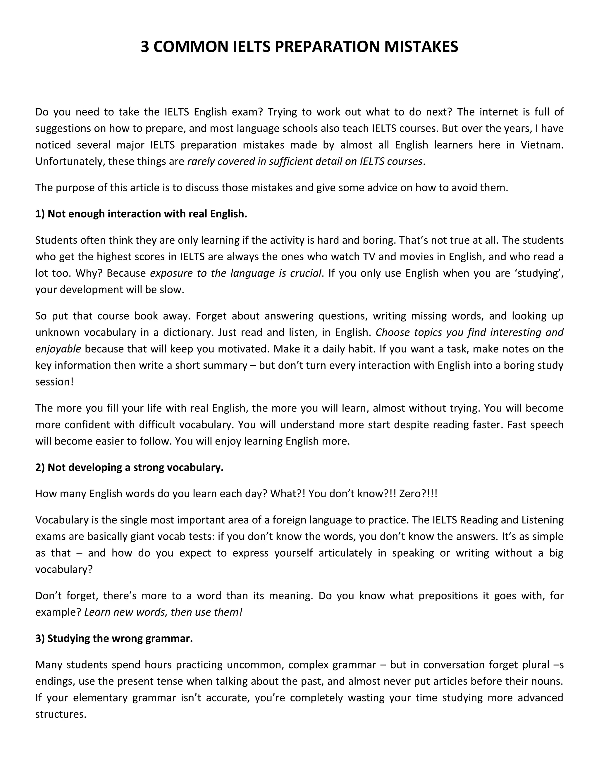 Common mistakes in ielts | PDF