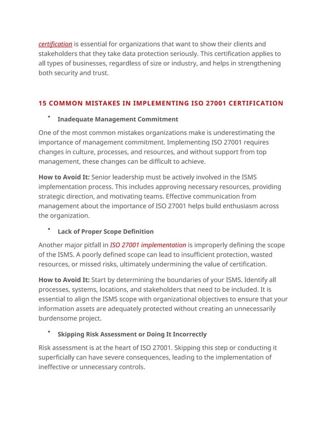 COMMON MISTAKES IN ISO 27001 IMPLEMENTATION AND HOW TO AVOID THEM | DOCX