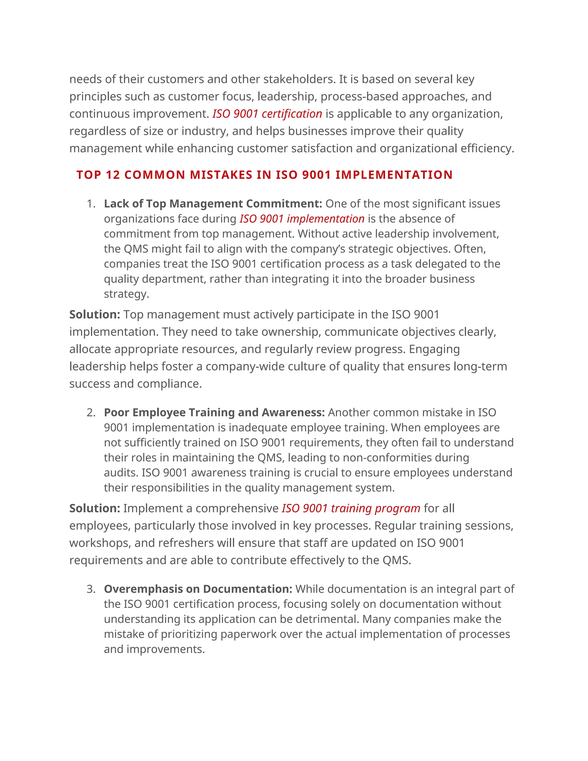 COMMON MISTAKES IN ISO 9001 IMPLEMENTATION AND HOW TO AVOID THEM | PDF