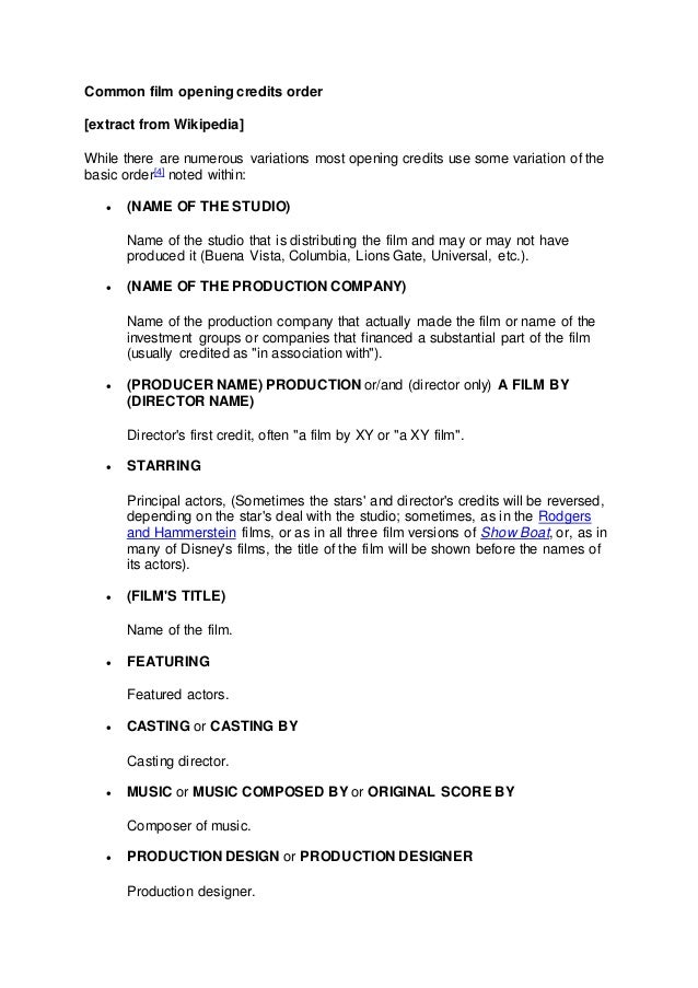 Opening Film Credits Order : Understanding Movie Credits (with Template ...