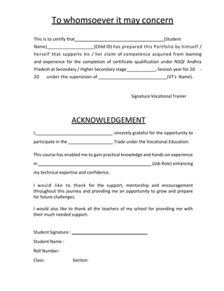 Common Portfolio for vocational Education student | PDF