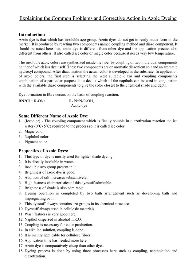 Common Problems & Corrective Action﻿ in Azoic Dyeing | PDF