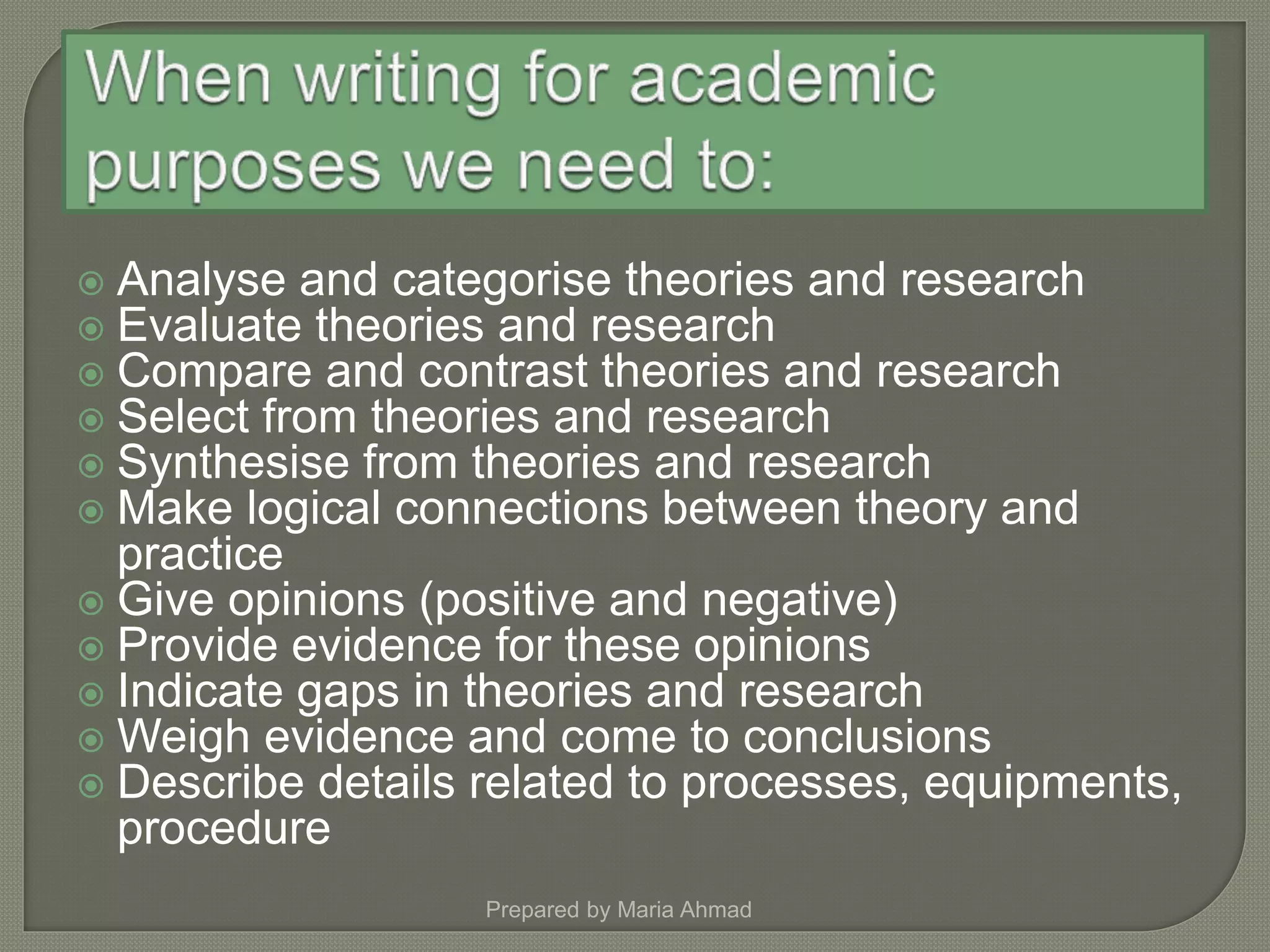 Common rhetorical functions in academic writing | PPTX