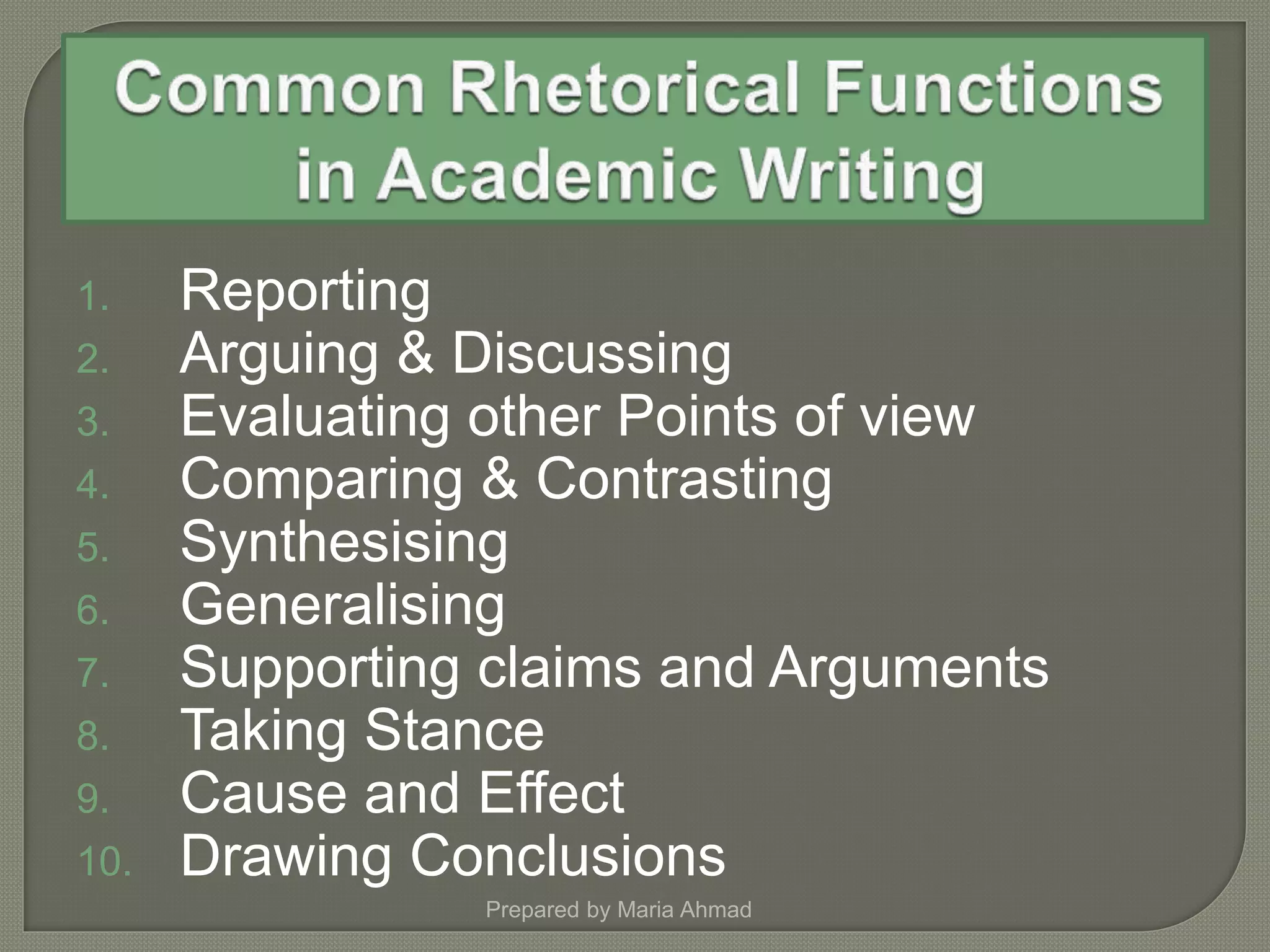 Common rhetorical functions in academic writing | PPTX