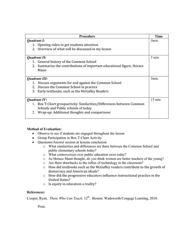 Lesson Plan: The Common School Movement | DOCX | Educational Assessment ...