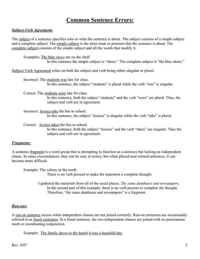 Common sentenceerrors | PDF