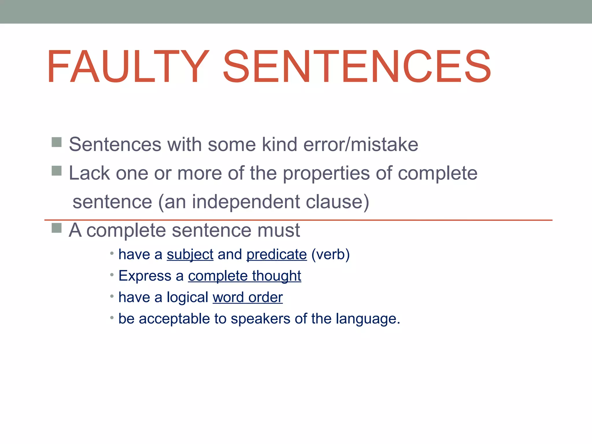 Common Sentence Faults or Errors and how to correct them | PPT
