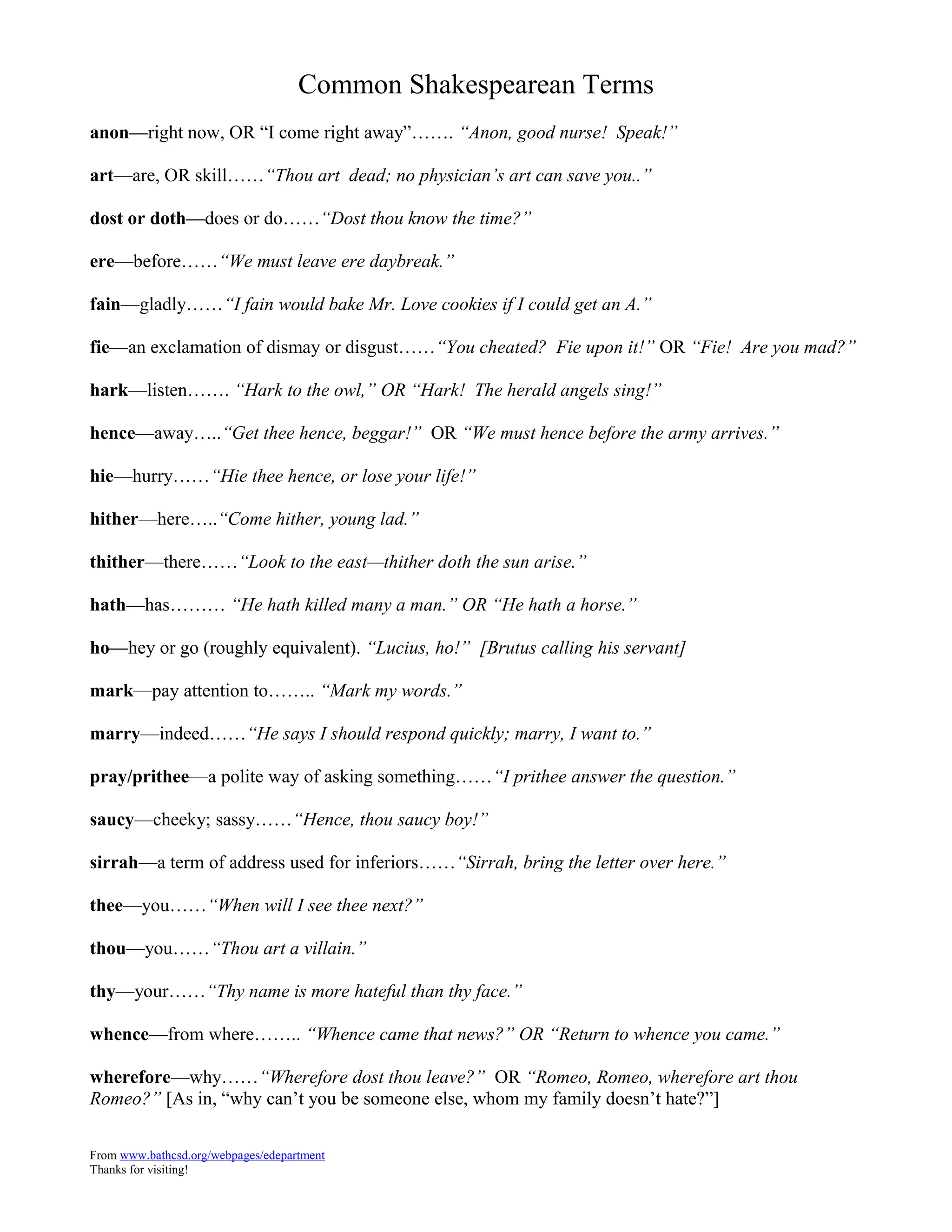 Common shakespearean terms | DOC