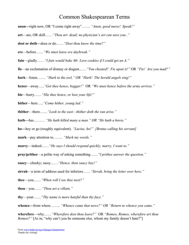 Common shakespearean terms | DOC
