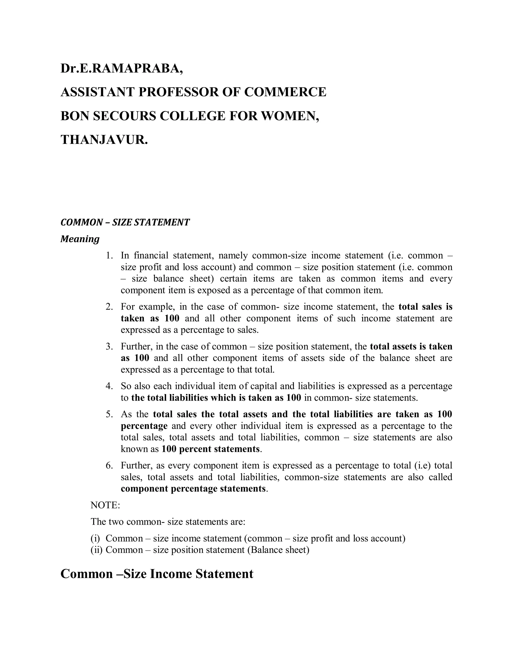 Common size statement | PDF