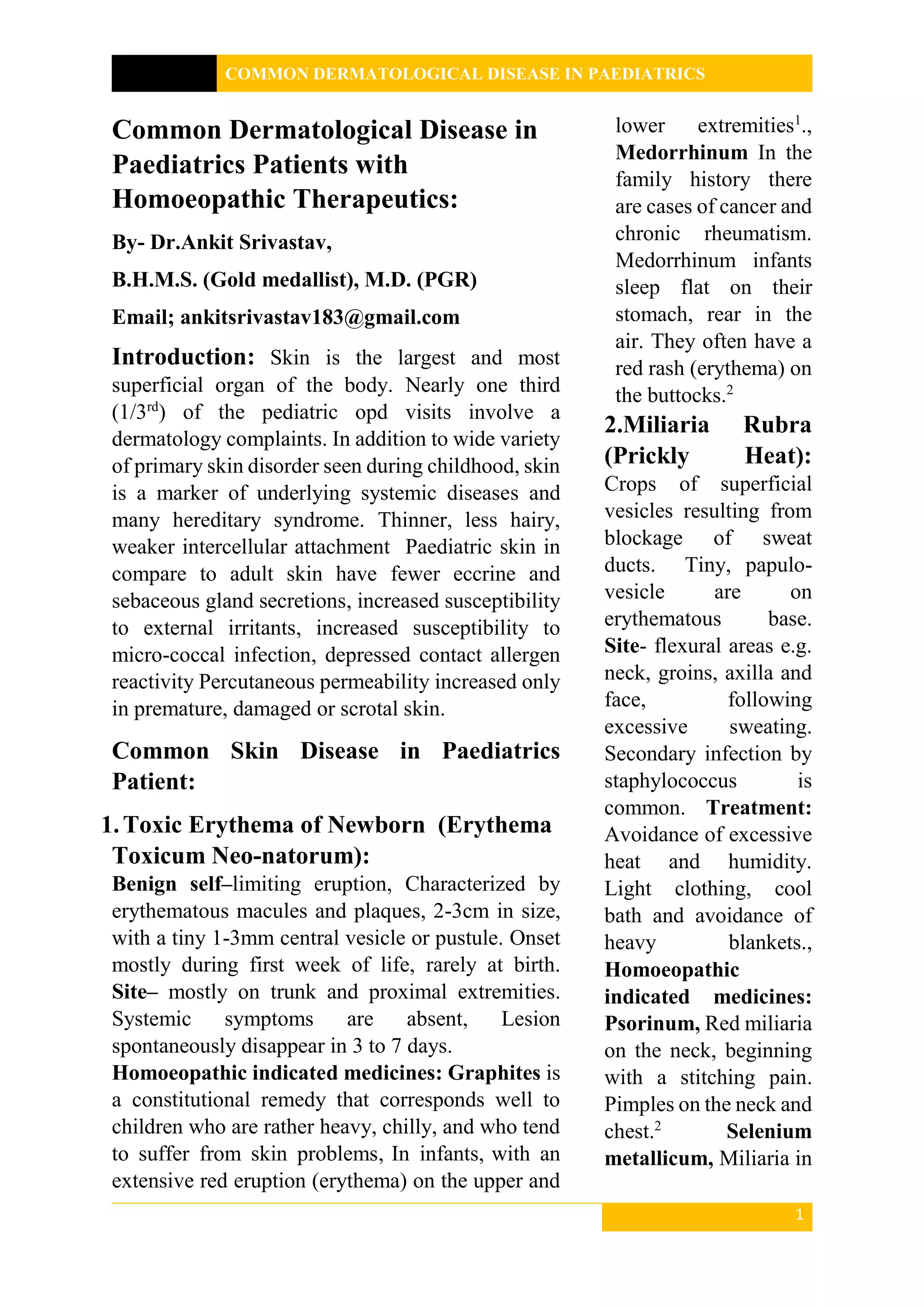 Common Dermatological Disease in Paediatrics and Homoeopathy Medical Science | PDF | Skin and ...