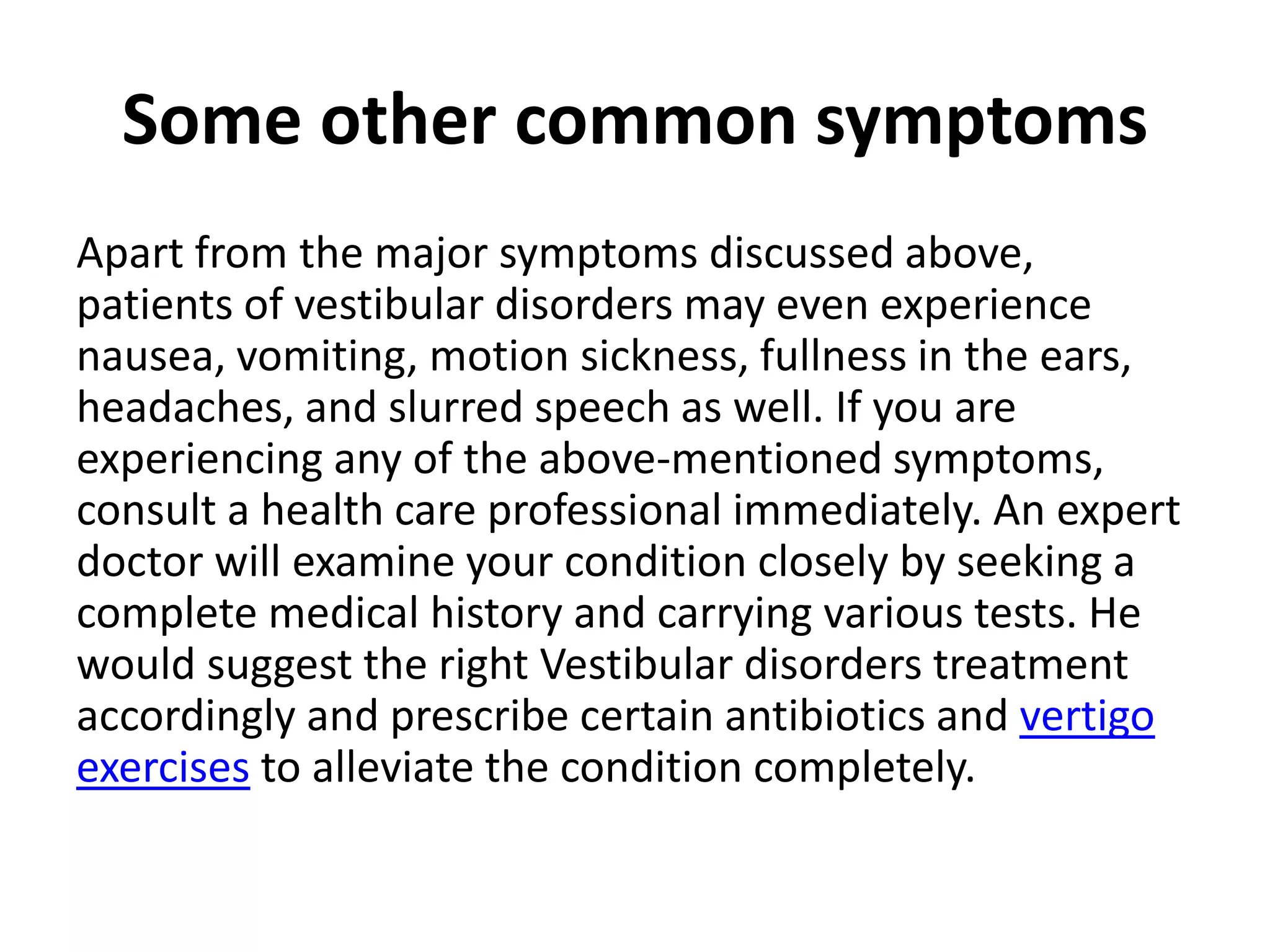 Common symptoms of vestibular disorders | PPTX