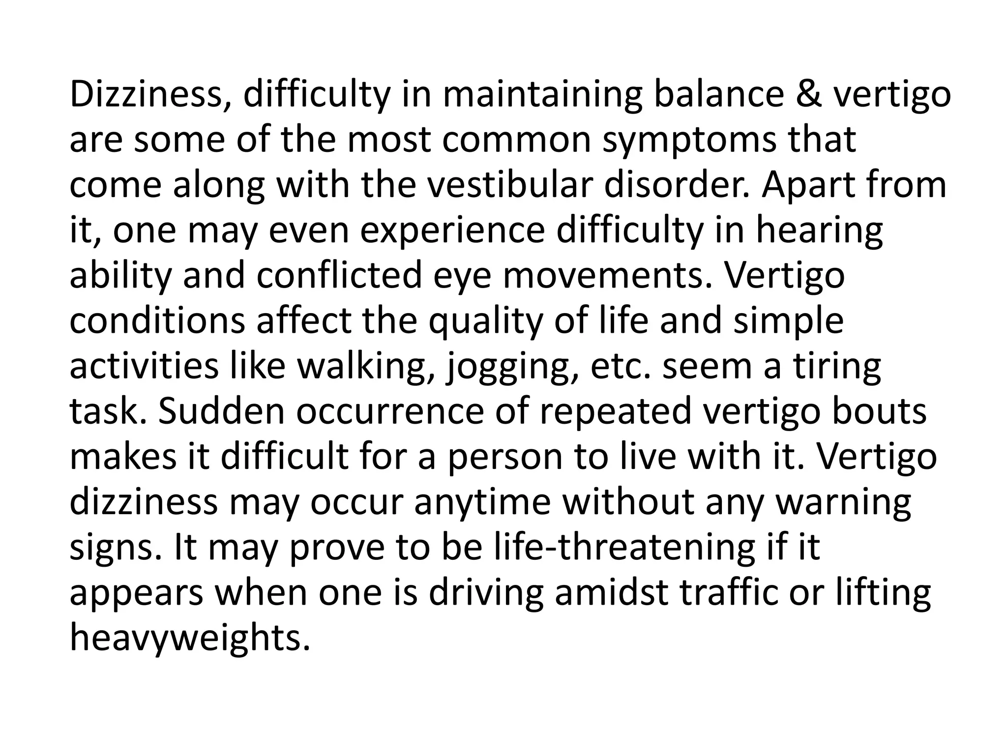 Common symptoms of vestibular disorders | PPTX