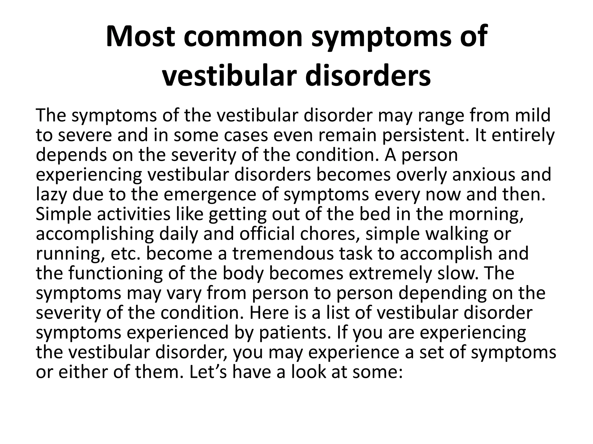 Common symptoms of vestibular disorders | PPTX