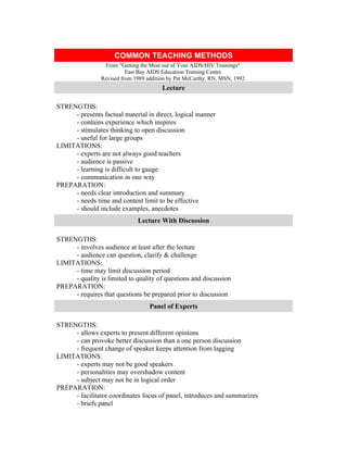 Common teaching methods | DOC | Workshops and Classes | Hobbies & Interests