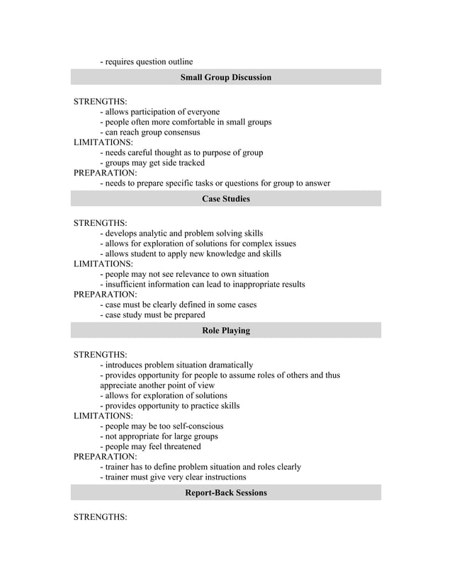 Common teaching methods | DOC | Workshops and Classes | Hobbies & Interests