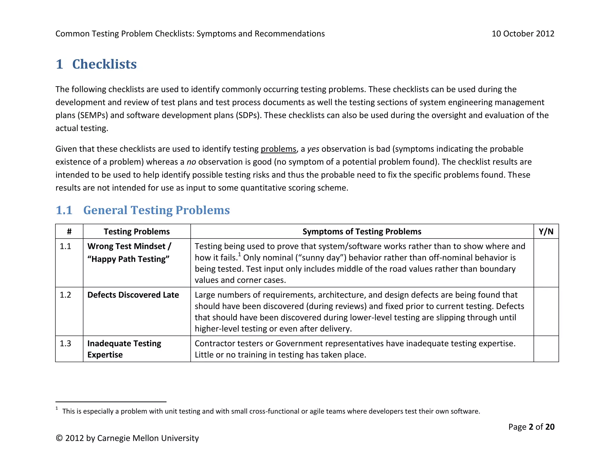 Common Test Problems Checklist | PDF