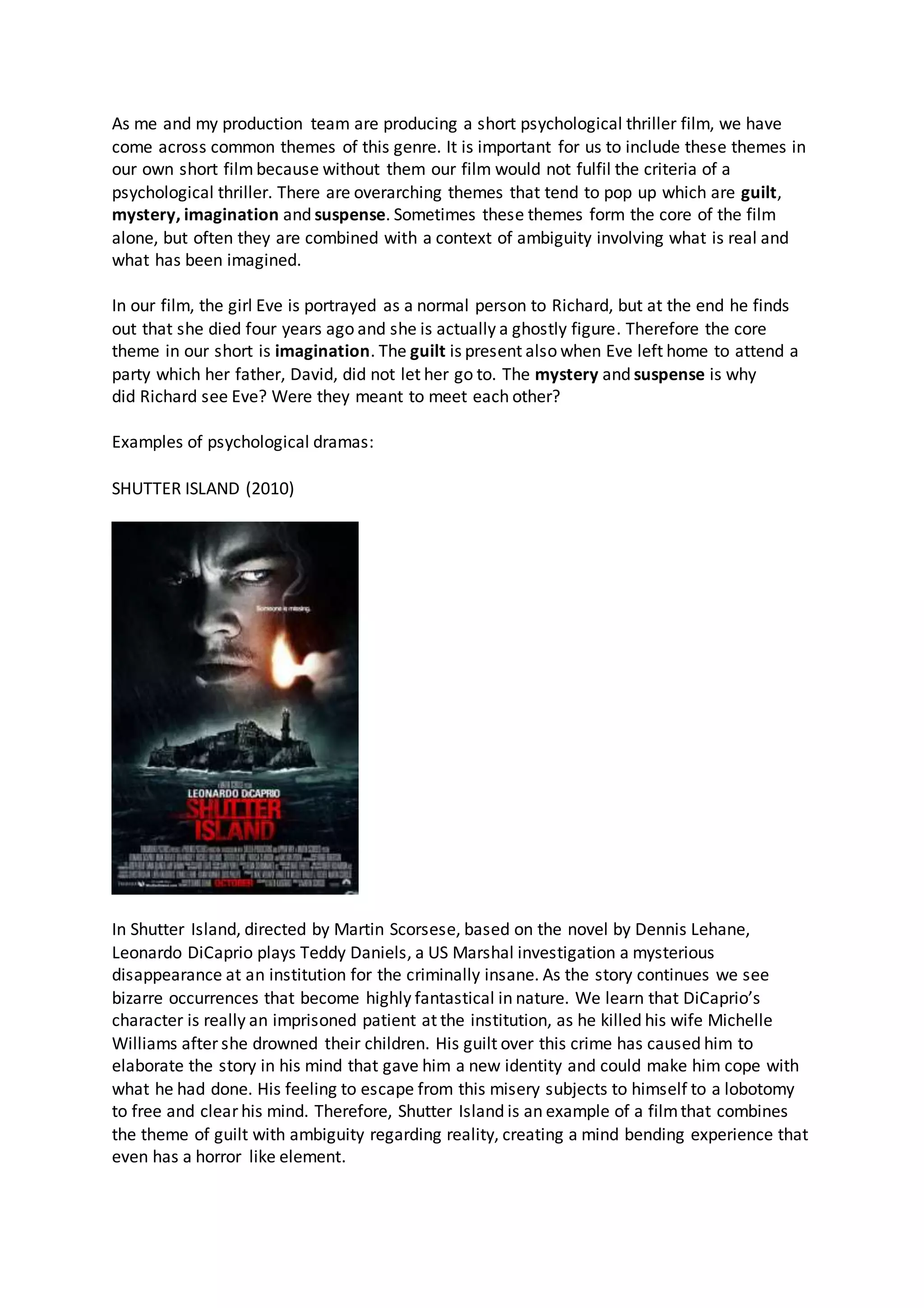 Common themes in psychological thrillers | DOCX