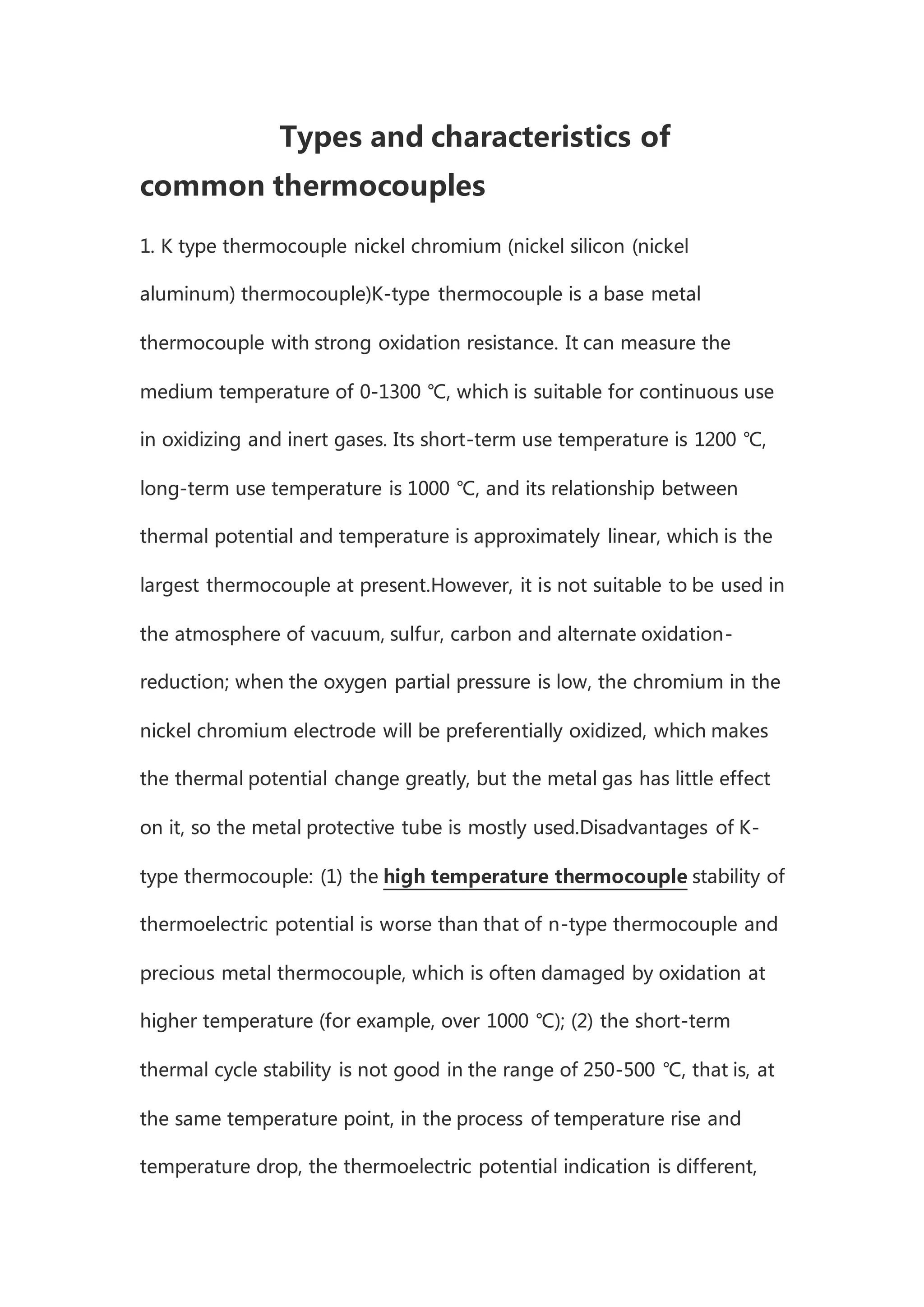 Common thermocouple types and characteristics | DOCX