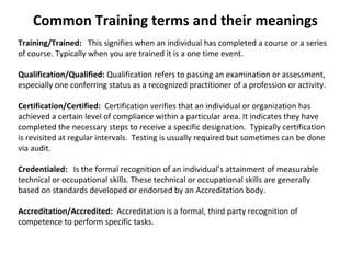 Common levels of training and their meanings | PPT