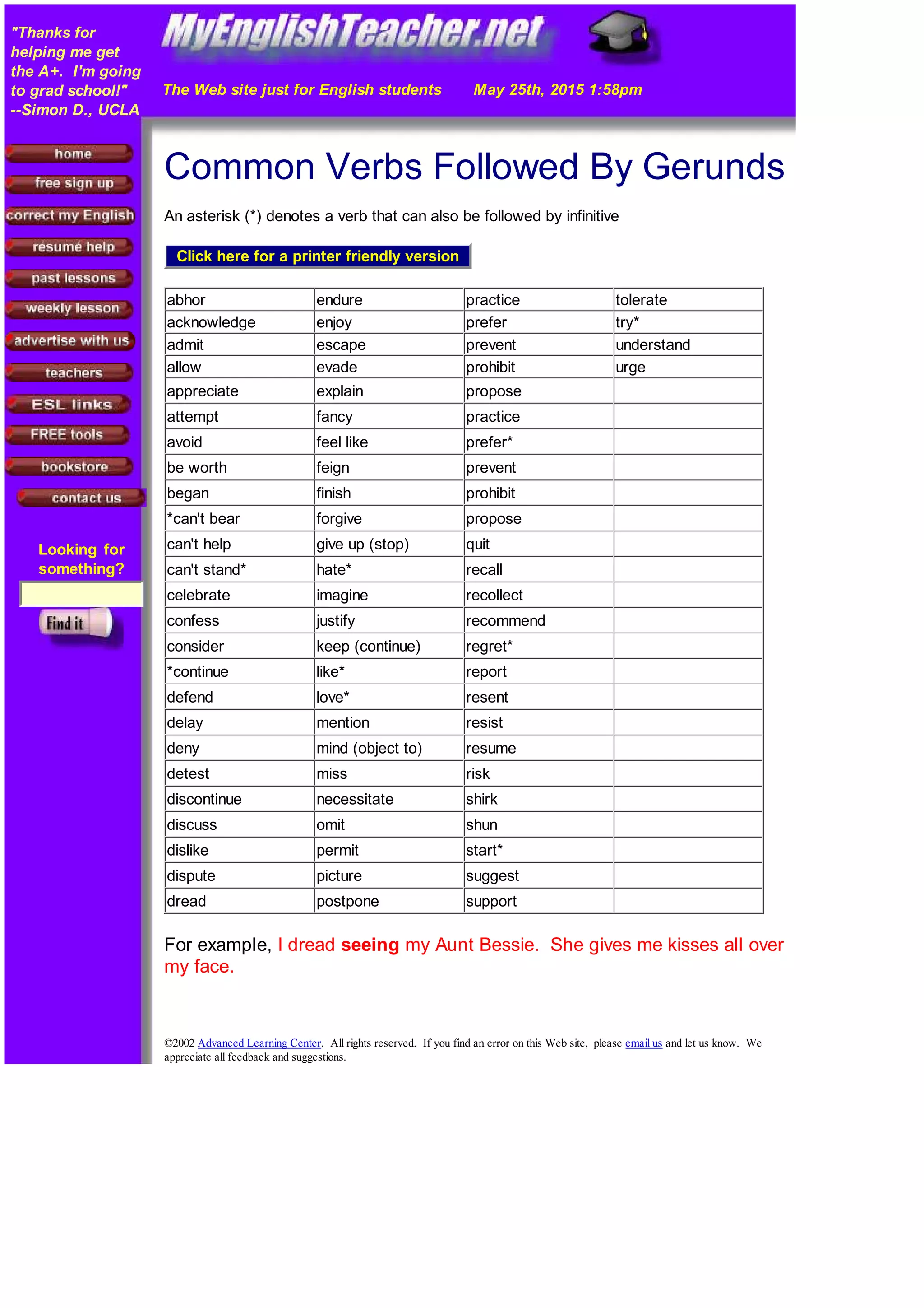 Common verbs followed by gerunds | PDF