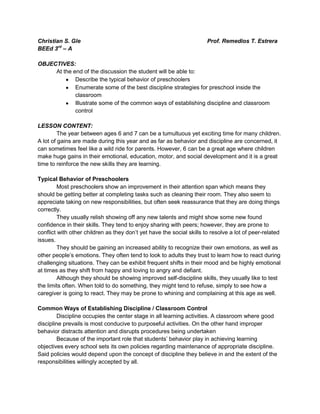 Discipline Techniques for Preschool Classroom | DOCX