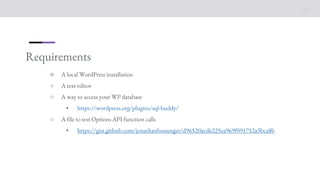 Common WordPress APIs - Options API | PPT