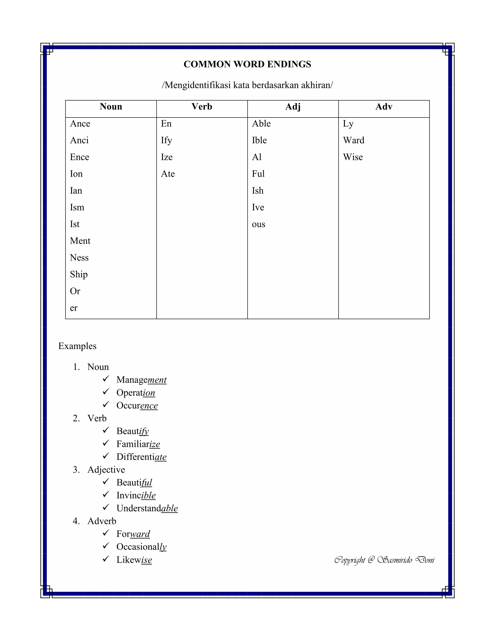 Common words endings | DOCX